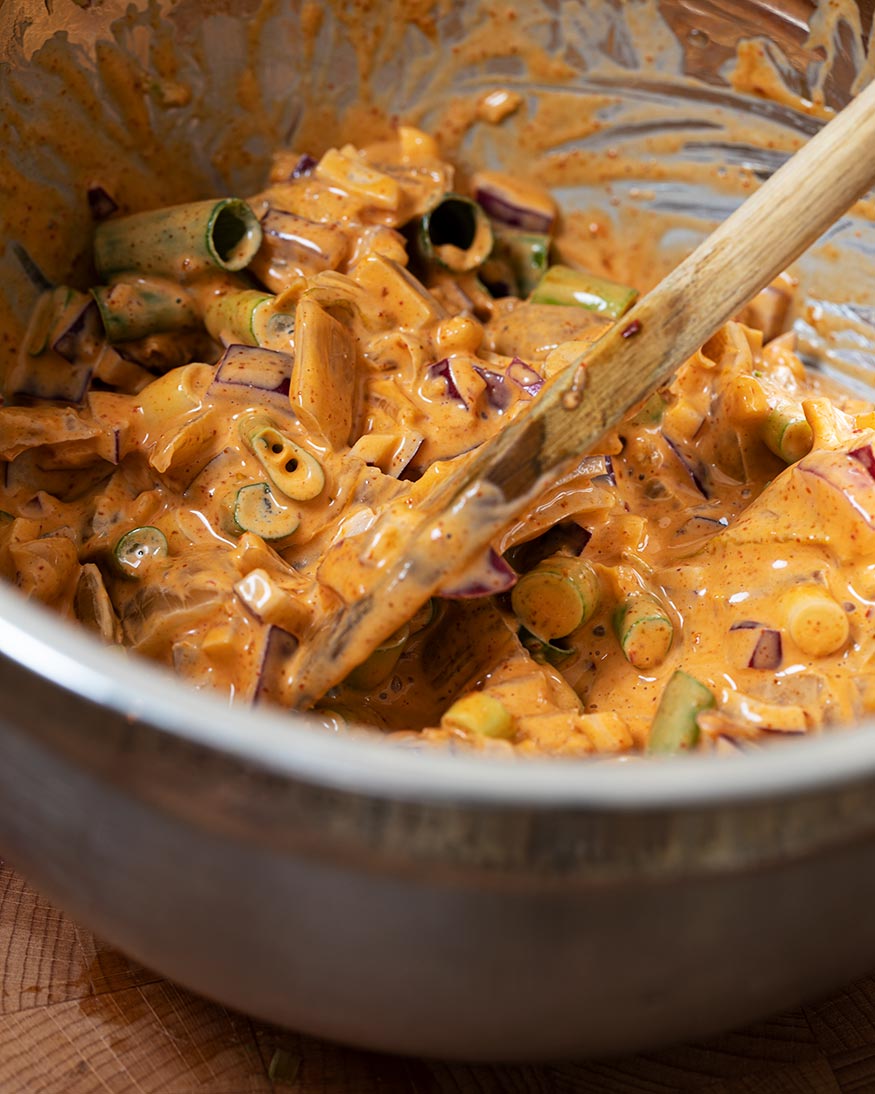 Getting Funky with Spicy Kimchi Potato Salad - Chiles and Smoke