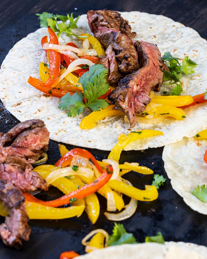 Chipotle Skirt Steak Fajitas with Sour Cream - Chiles and Smoke