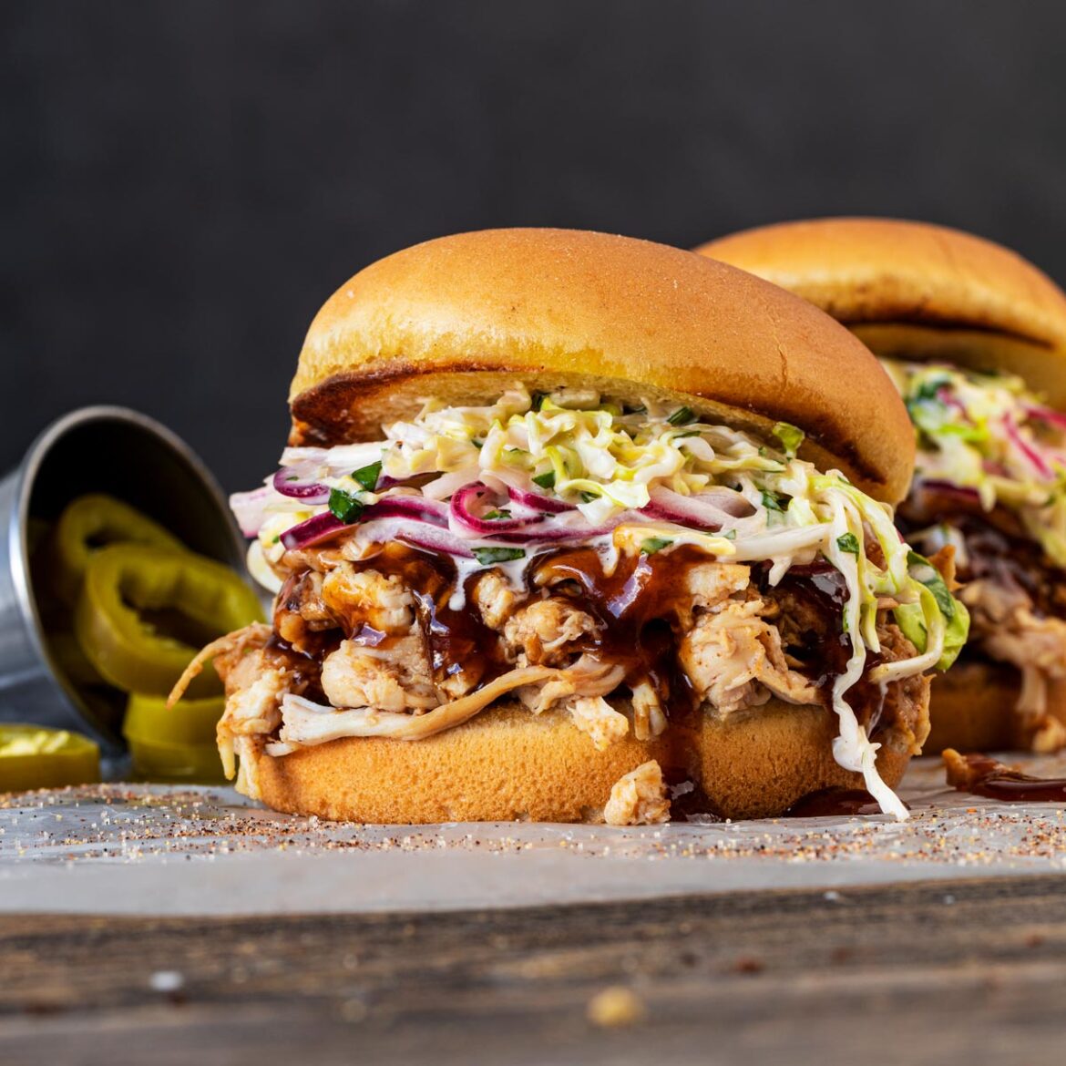 Smoked Pulled Chicken Sandwiches - Chiles and Smoke
