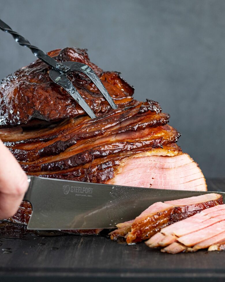 Smoked Spiral Ham & Hot Honey Bourbon Glaze - Chiles and Smoke