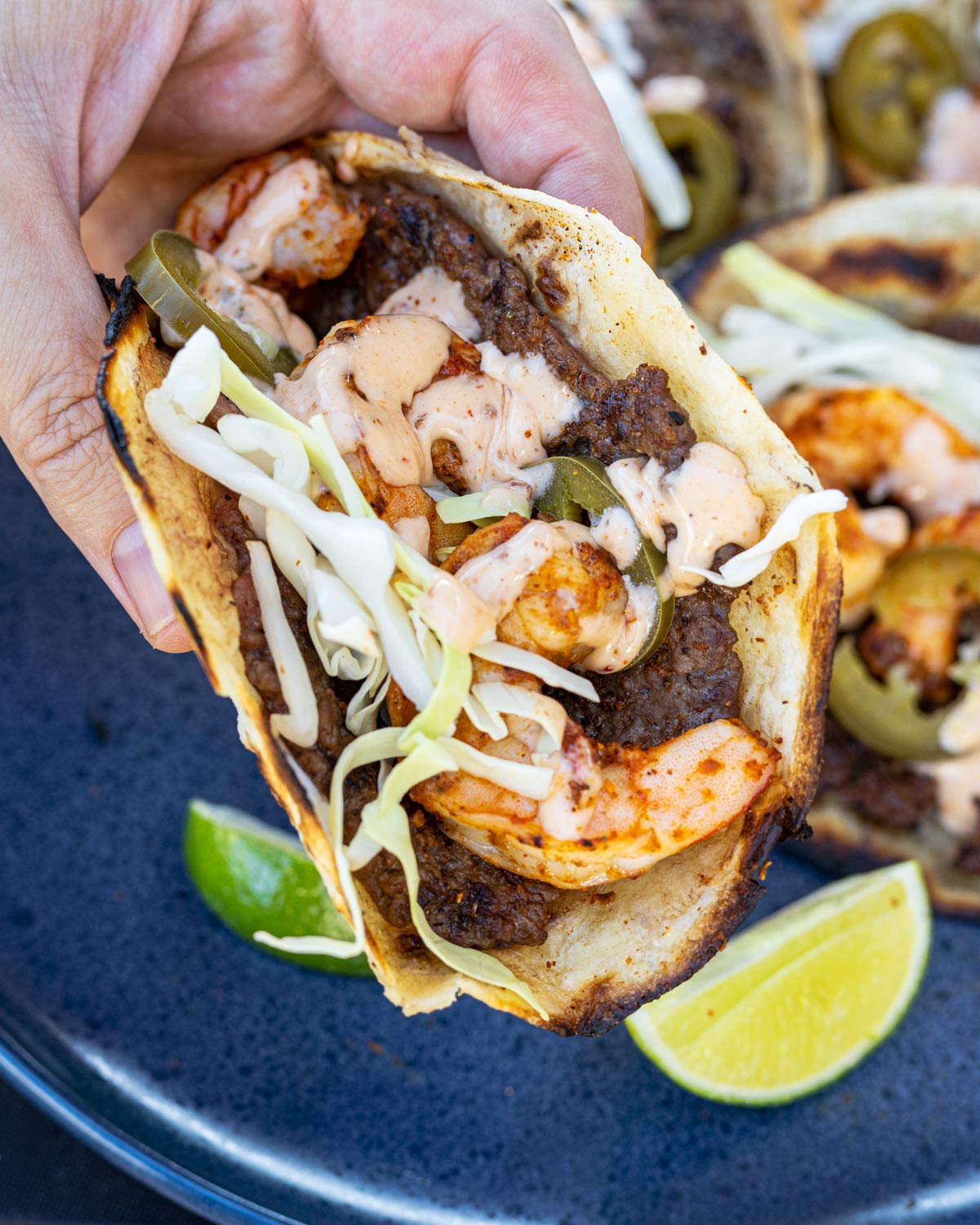 Surf and Turf Smashburger Tacos - Chiles and Smoke