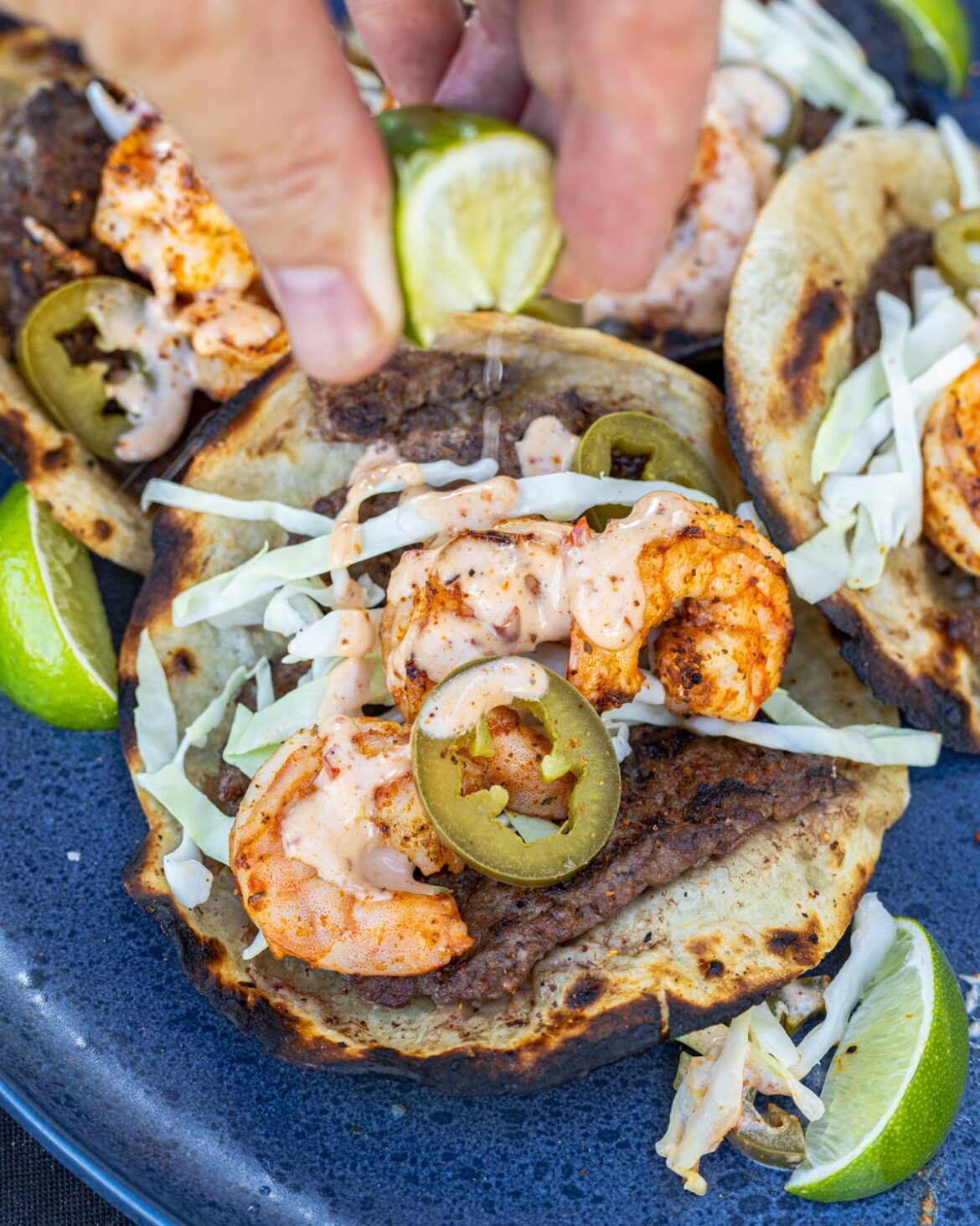 Surf and Turf Smashburger Tacos - Chiles and Smoke
