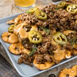 Bratchos with Pretzel Chips - Chiles and Smoke