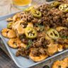 Bratchos with Pretzel Chips - Chiles and Smoke