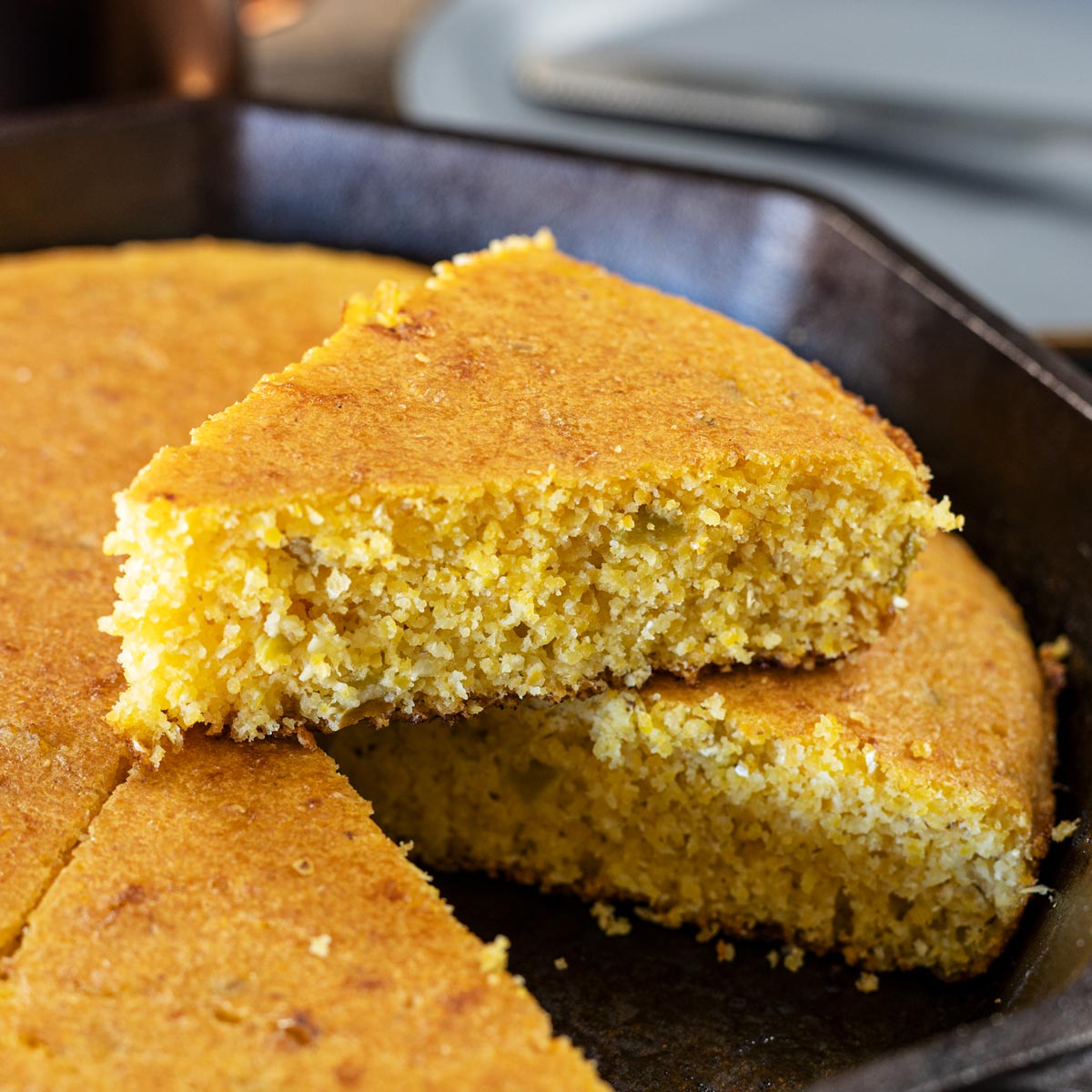 Skillet Green Chile Cornbread - Chiles and Smoke