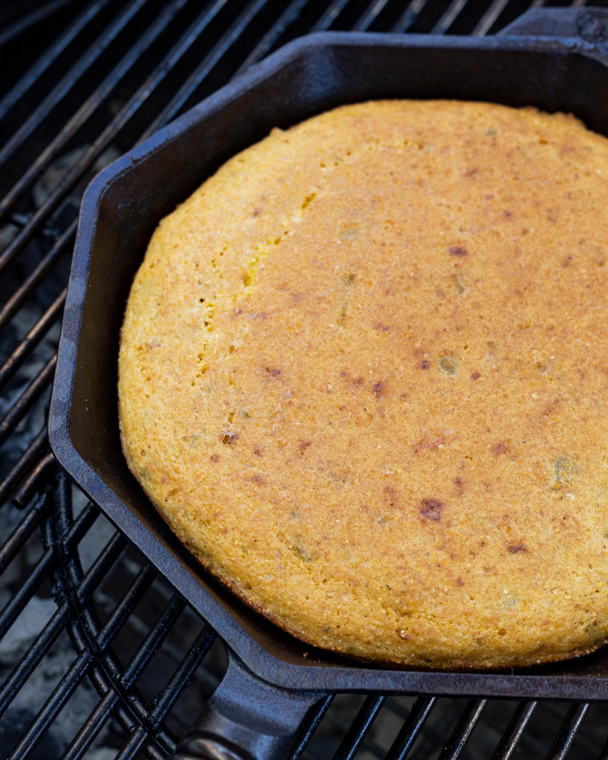 Skillet Green Chile Cornbread - Chiles and Smoke