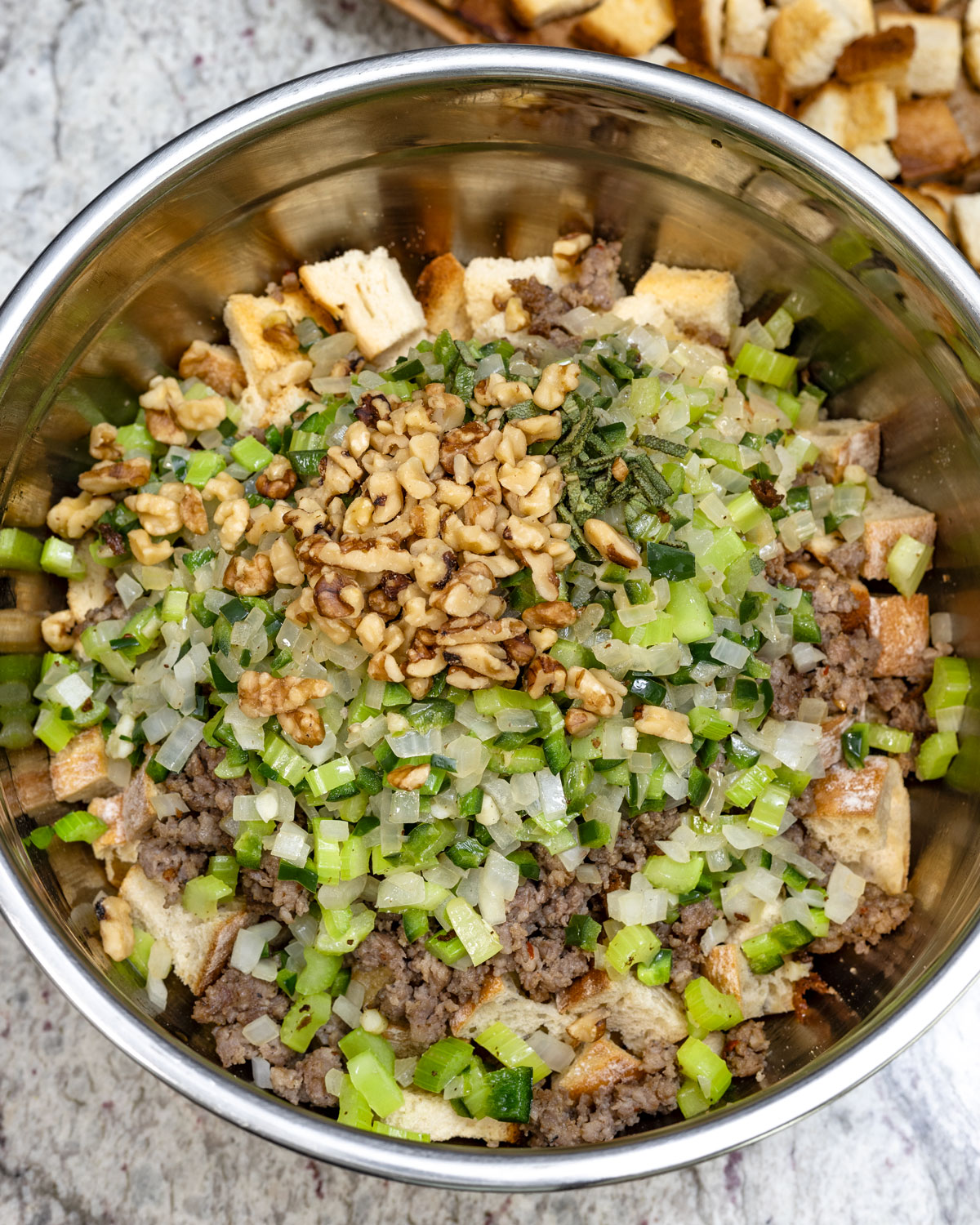 Savory Poblano Sausage Stuffing - Chiles and Smoke