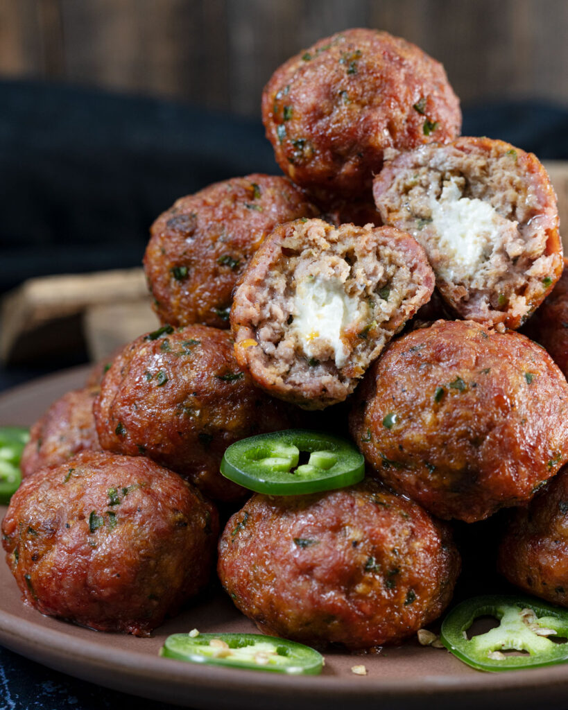 Jalapeno Popper Meatballs (Cream Cheese Stuffed) - Chiles and Smoke