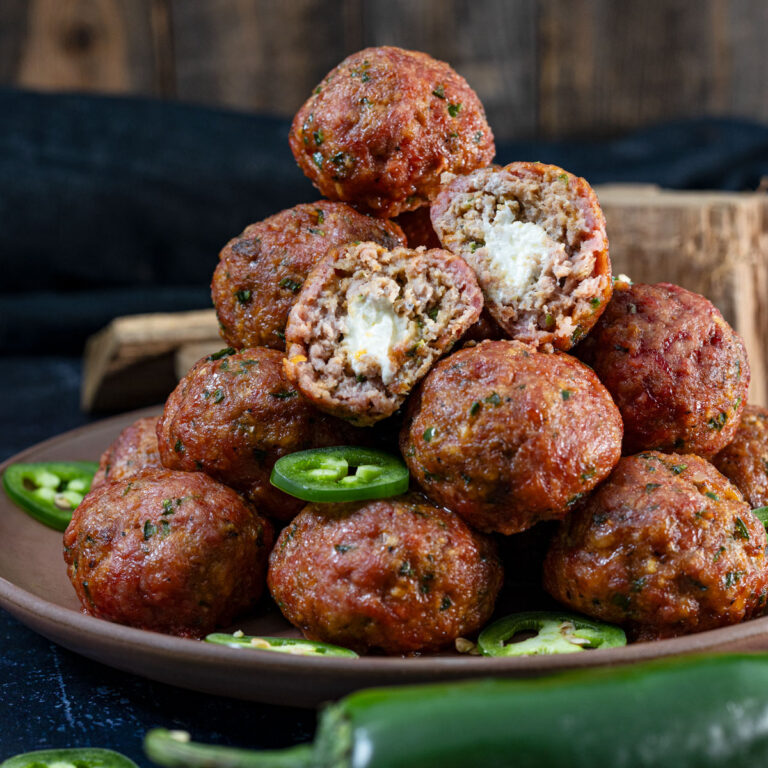 Jalapeno Popper Meatballs (Cream Cheese Stuffed) - Chiles and Smoke